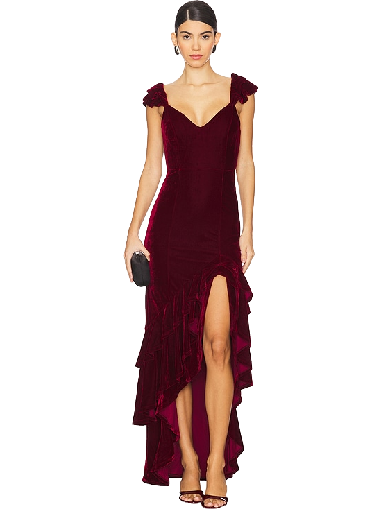 TULAROSA Velvet Gown with Ruffle Hem